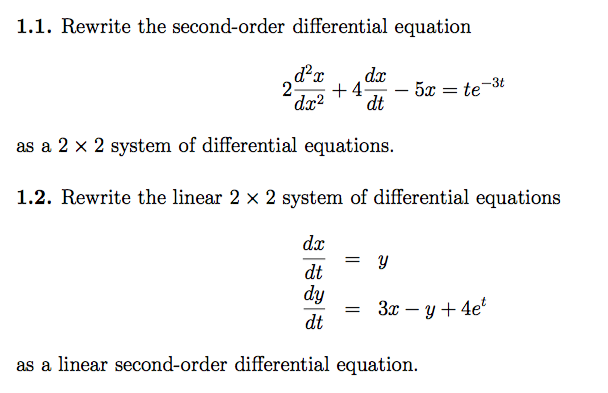 Solved 1.1. Rewrite the second-order differential equation | Chegg.com