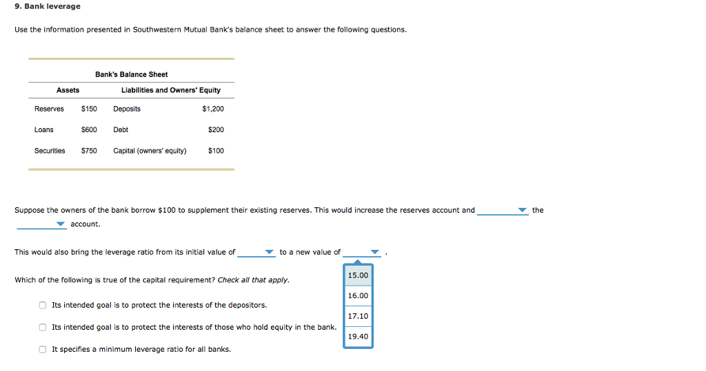 Solved 9. Bank leverage Use the information presented in | Chegg.com