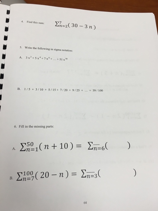 Solved Find this sum: singma^7_n = 2 (30 - 3n) Write the | Chegg.com