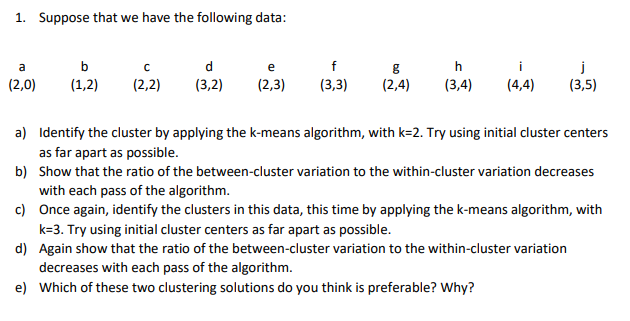 Solved 1. Suppose that we have the following data: la (2,0) | Chegg.com