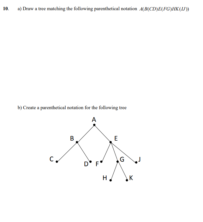 Solved 10 ) Draw a tree matching the following parenthetical | Chegg.com
