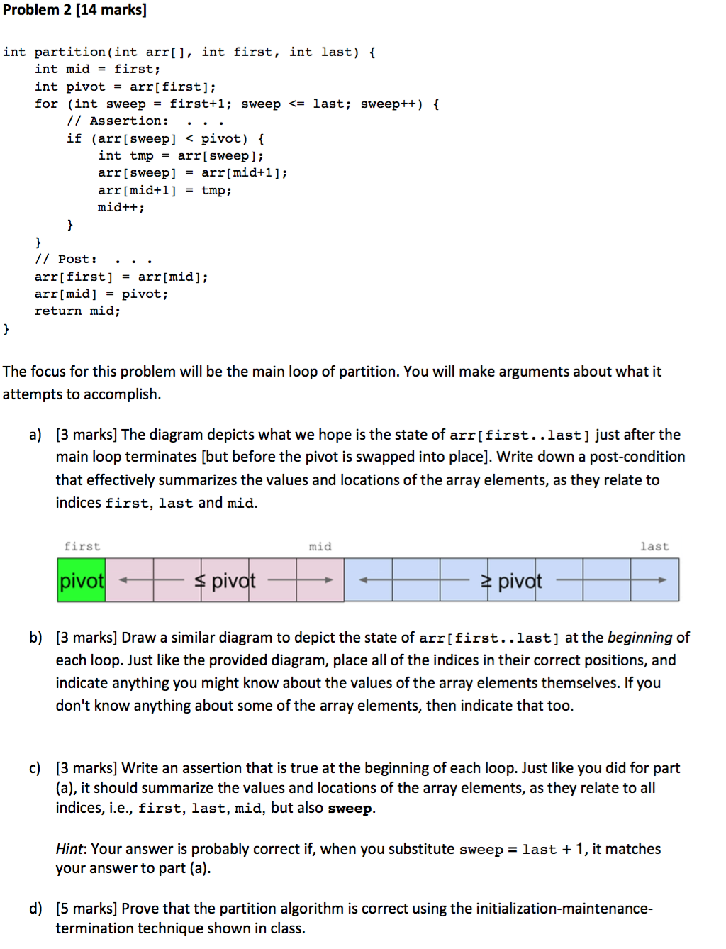 Solved Int Partitionint Arr Int First Int Last Int 
