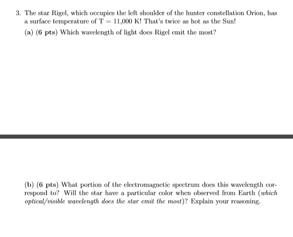 Solved The star Rigel, which occupies the left shoulder of | Chegg.com