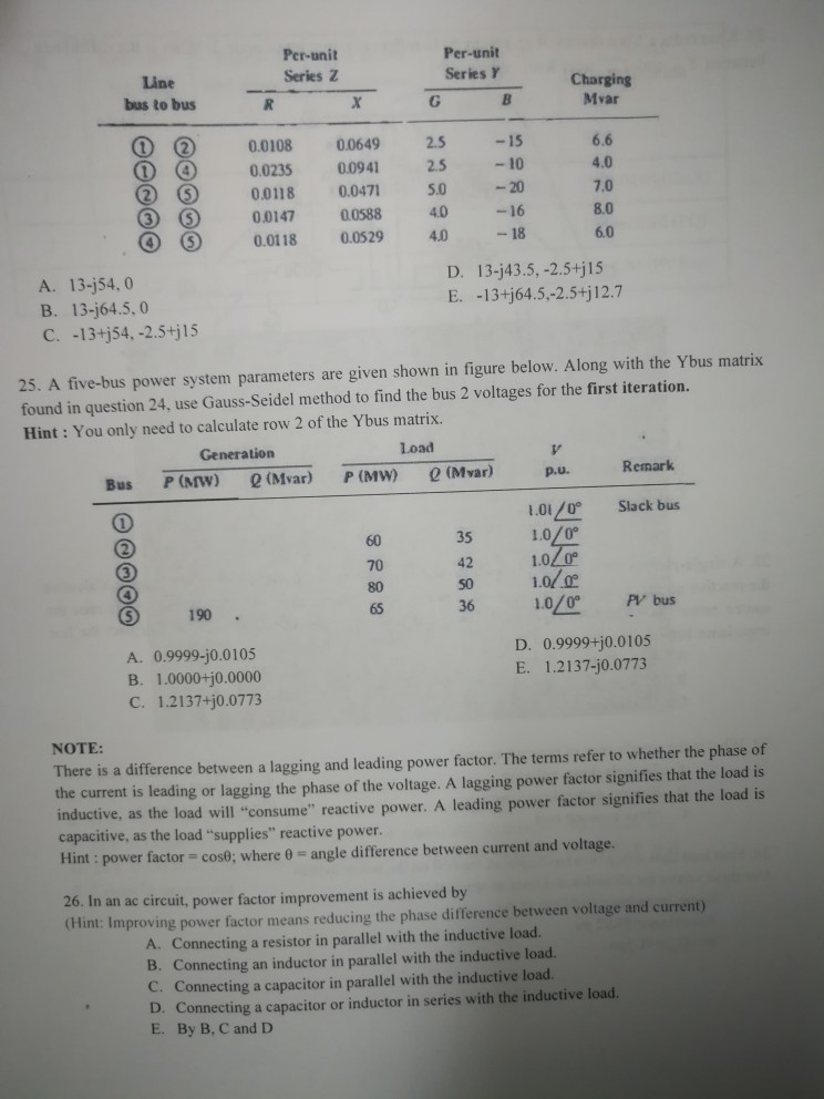 Solved 24,find Ybus matrix from the table given below . What | Chegg.com