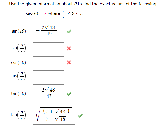 Solved Use the given information about theta to find the | Chegg.com