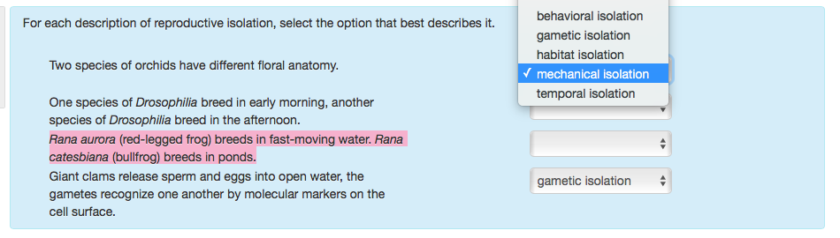 Solved behavioral isolation gametic isolation habitat | Chegg.com