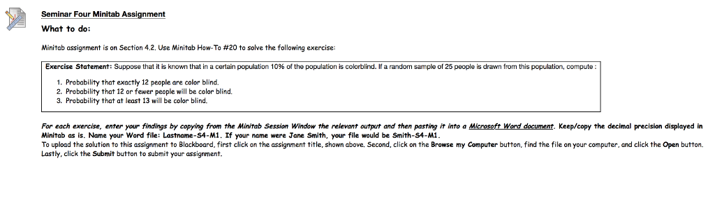 Solved Seminar Four Minitab Assignment What to do: Minitab | Chegg.com