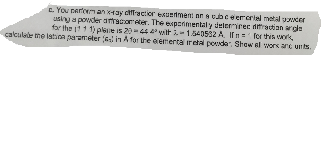 Solved c. You perform an x-ray diffraction experiment on a | Chegg.com