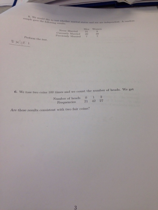 Solved We toss two coins 100 times and we count the number | Chegg.com