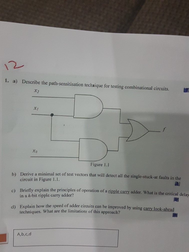 Solved 12 1 A Describe The Path Sensitisation Technique