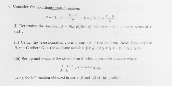 Solved Consider the coordinate transformation x = x(u, v) = | Chegg.com