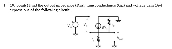 Solved Find the output impedance (Rout), transconductance | Chegg.com