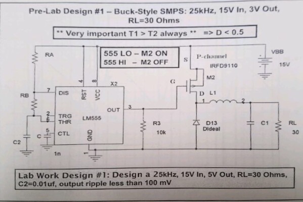 Pre-Lab Design #1-Buck-Style SMPS: 25kHz, 15V In, 3V | Chegg.com