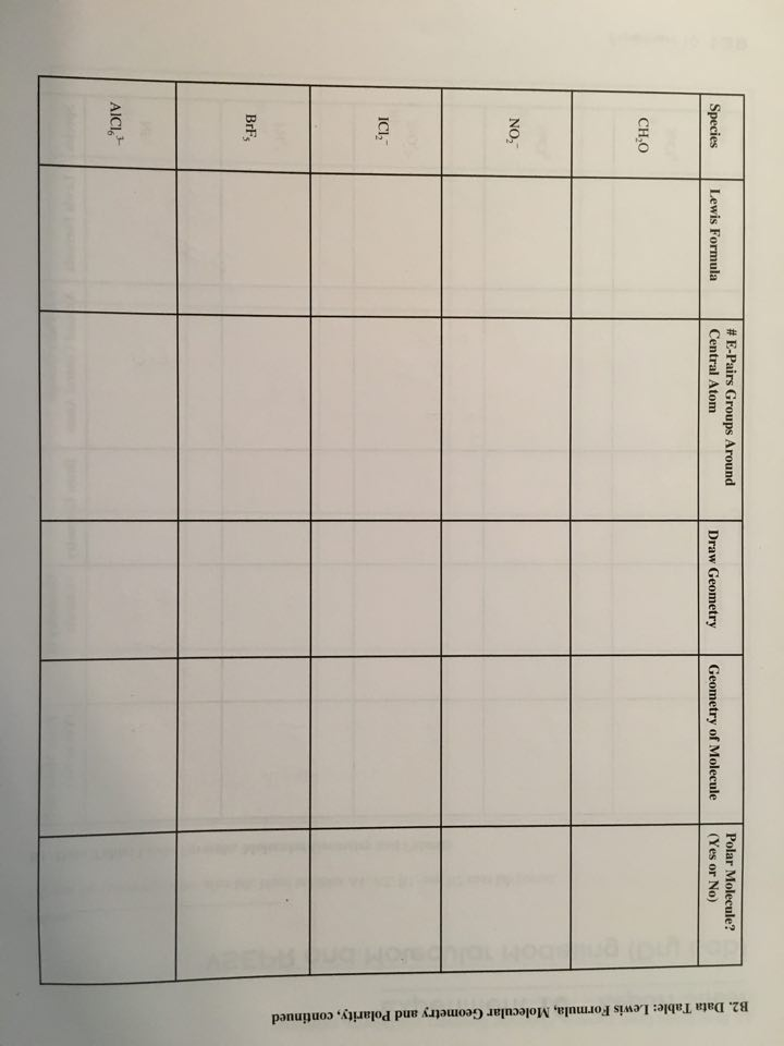 Solved Experiment 10 Vsepr And Molecular Modeling Dry Lab
