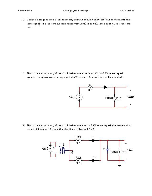 Design a 3-stage op amp circuit to amplify an input | Chegg.com