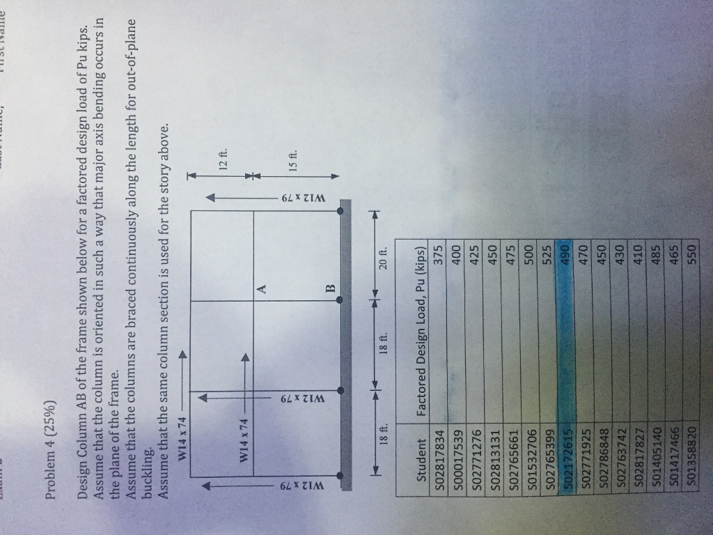 Solved Design Column AB of the frame shown below for a | Chegg.com
