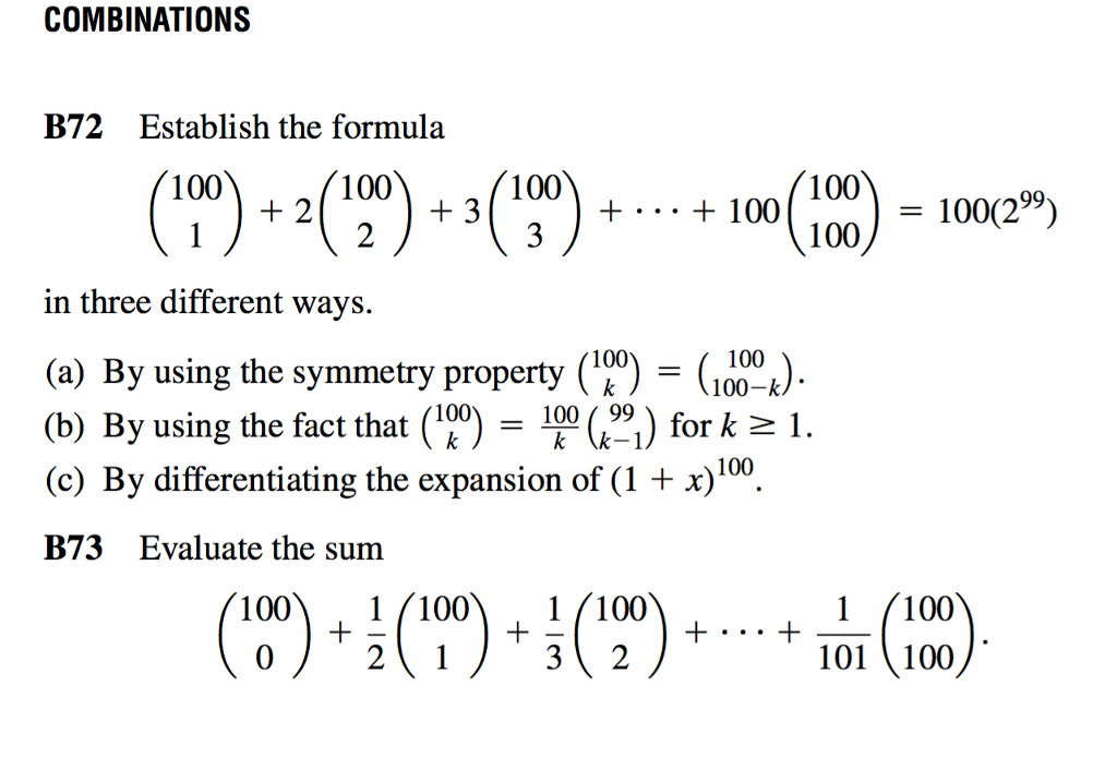 Solved COMBINATIONS B72 Establish the formula 100 100) = | Chegg.com