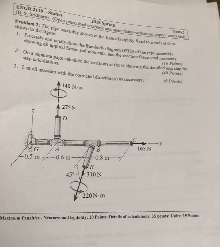 Solved ENGR 2110 - Statics (B. S. Sridhara)( 2018 Spring | Chegg.com