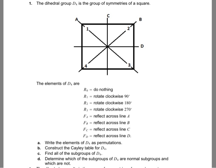 Solved The dihedral group D4 is the group of symmetries of a | Chegg.com Solved The dihedral group D4 is the group of symmetries of a | Chegg.com
