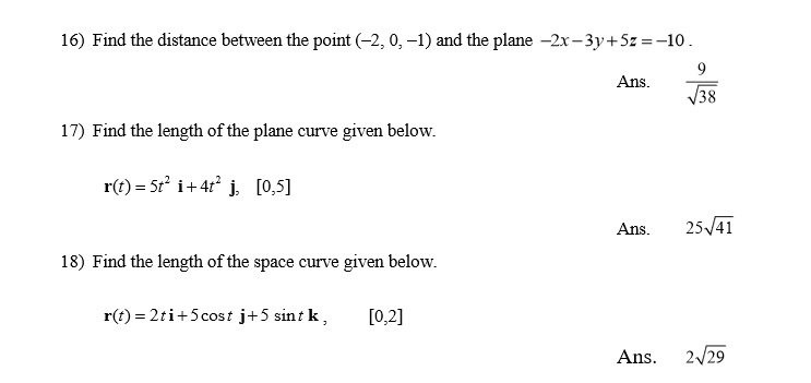 Solved 16) Find the distance between the point (-2,0,-1) and | Chegg.com