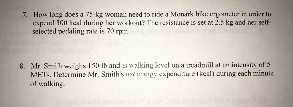 Solved Formulas for Metabolic Calculations (ACSM Equations) | Chegg.com