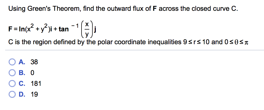 Solved Using Green's Theorem, find the outward flux of F | Chegg.com