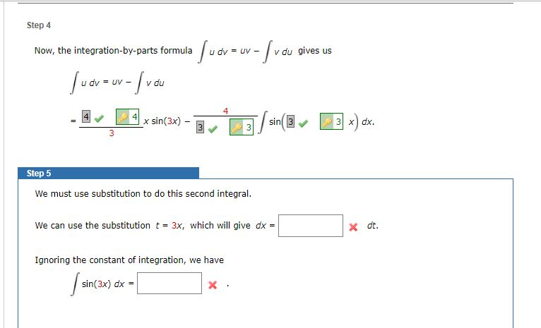 Solved Evaluate the integral. 4x cos(3x) dx Step 1 To use | Chegg.com