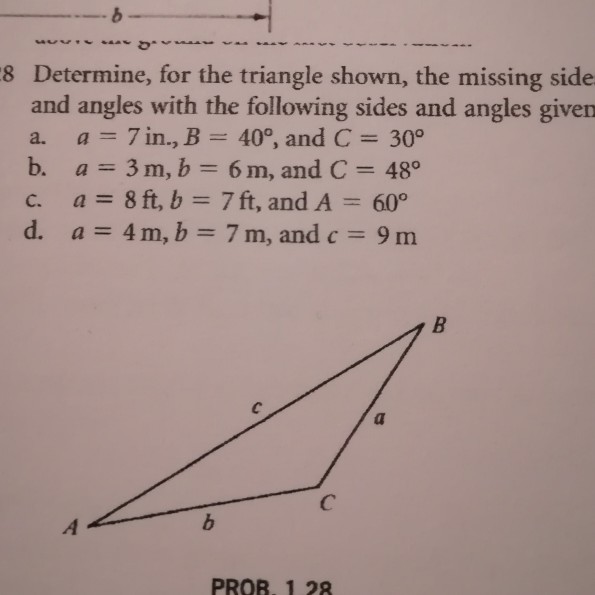 Solved 8 Determine, for the triangle shown, the missing side | Chegg.com