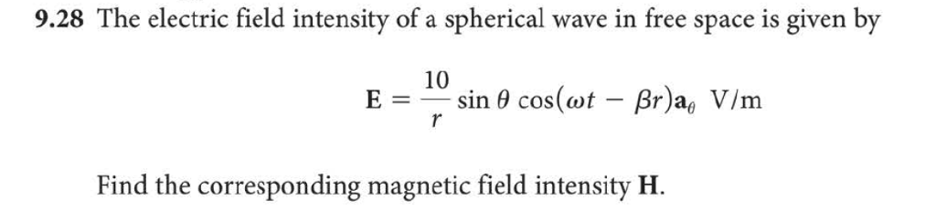 Solved The electric field intensity of a spherical wave in | Chegg.com
