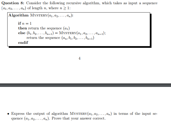 Solved Question 8: Consider the following recursive | Chegg.com