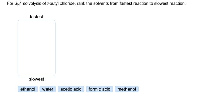 Solved For SN1 solvolysis of t-butyl chloride, rank the | Chegg.com