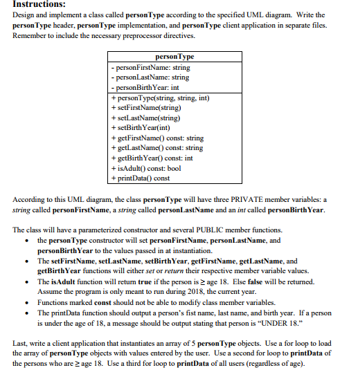 Solved Instructions Design And Implement A Class Called