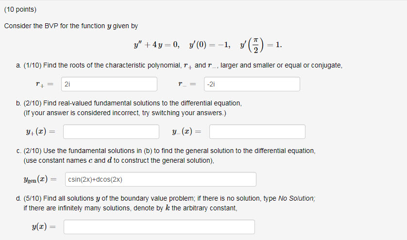 Solved Consider the BVP for the function y given by y" + 4y | Chegg.com