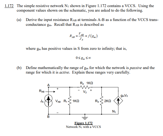 Solved 1.172 The simple resistive network Ni shown in Figure | Chegg.com