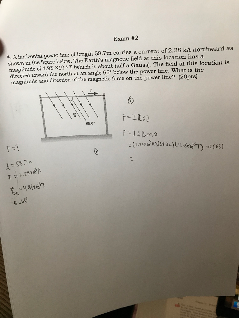 Solved Exam #2 4. A horizontal power line of length 58.7m | Chegg.com