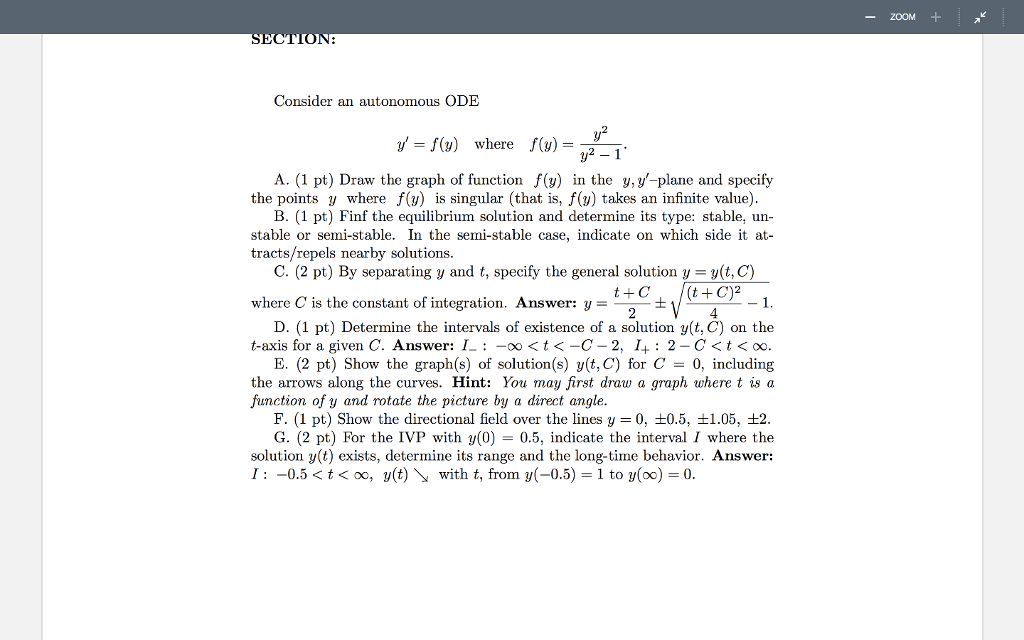 Solved ZoOM+ Consider an autonomous ODE 1-1(y) where I(y)= | Chegg.com