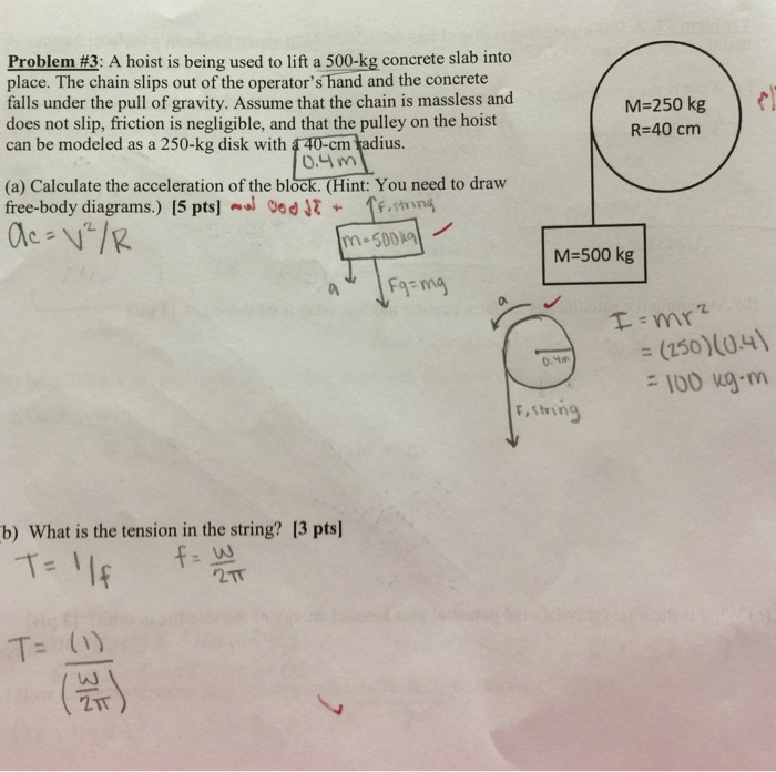 Solved A hoist is being used to lift a 500-kg concrete slab | Chegg.com