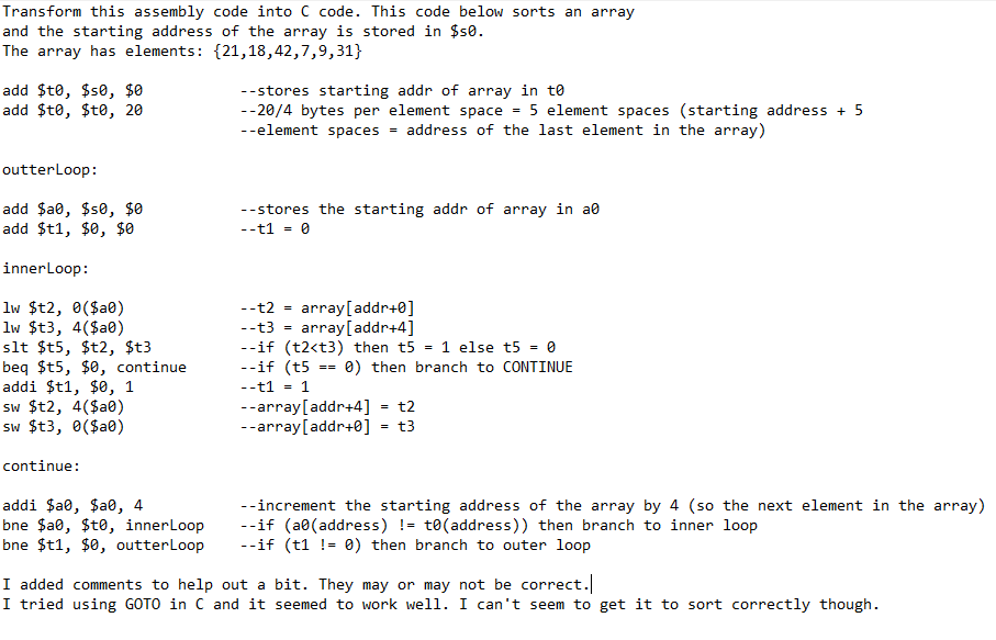 Solved Transform this assembly code into C code. This code | Chegg.com