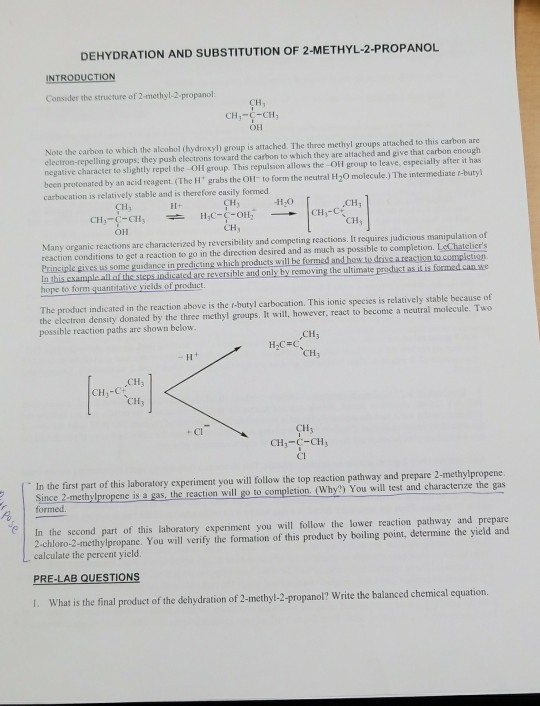 Solved DEHYDRATION AND SUBSTITUTION OF 2-METHYL-2-PROPANOL | Chegg.com