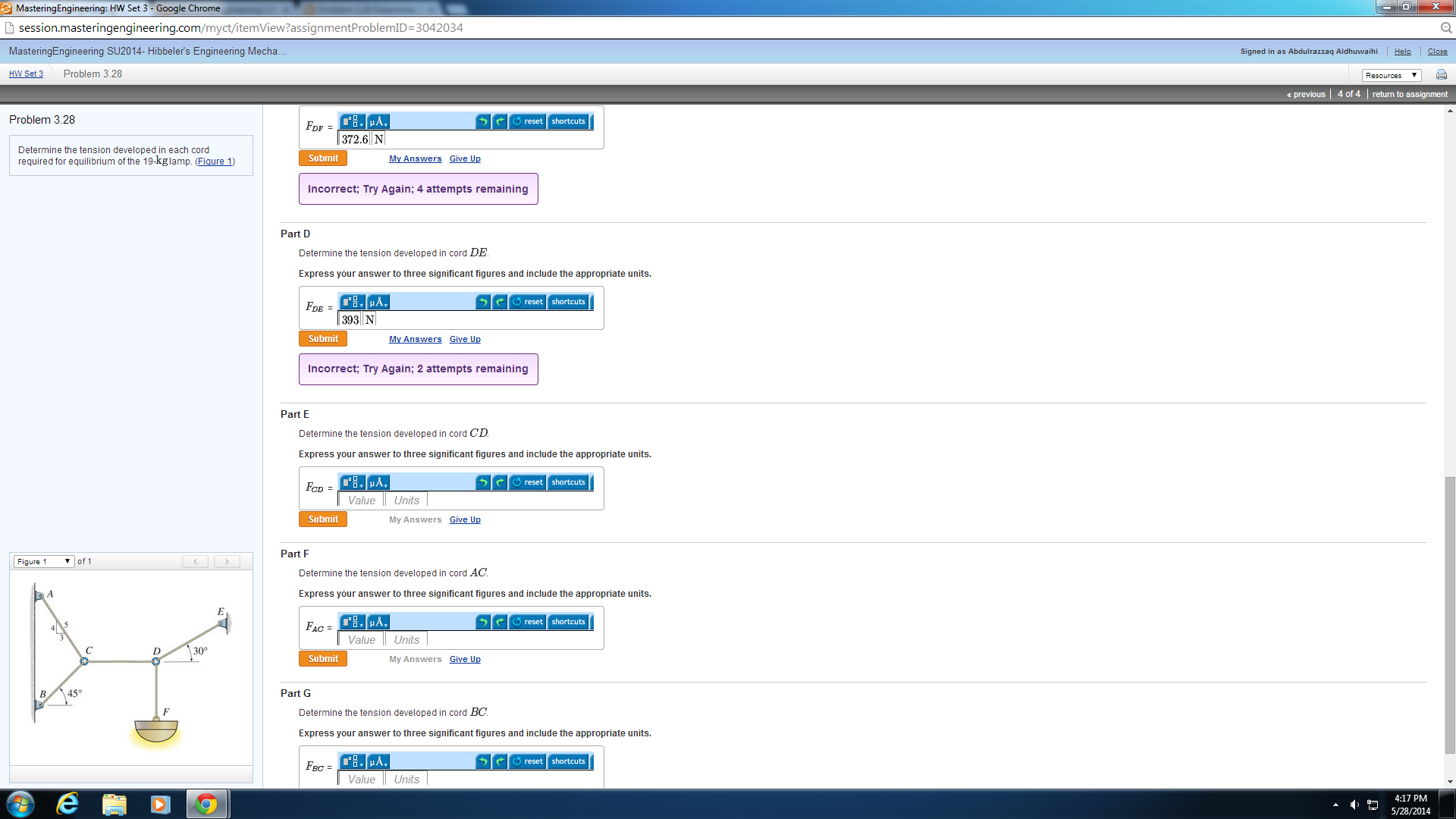 Solved Problem 3.28 Determine the tension developed in each | Chegg.com