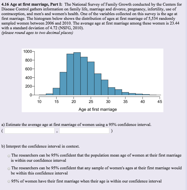 Solved 4.16 Age at first marriage, Part I: The National | Chegg.com