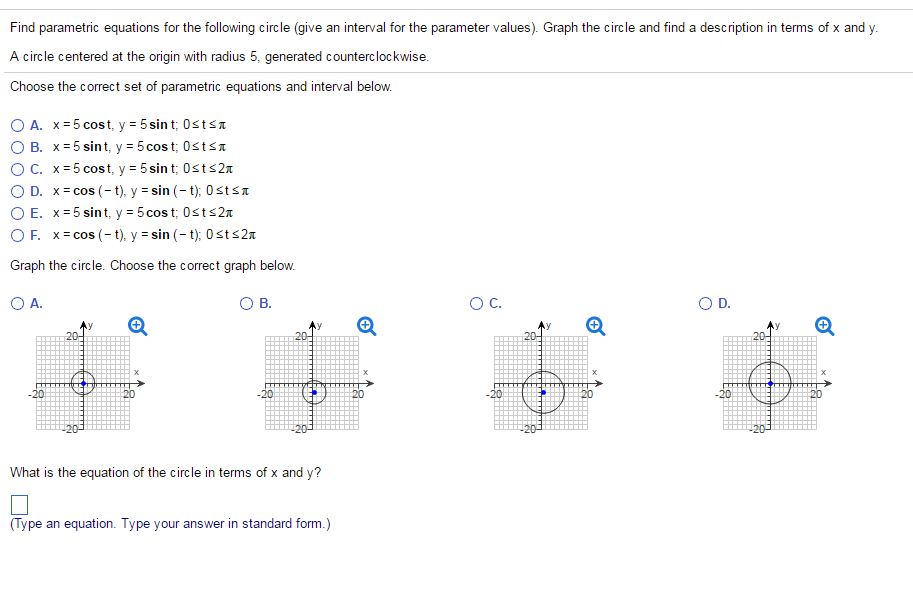 Solved Find parametric equations for the following circle | Chegg.com