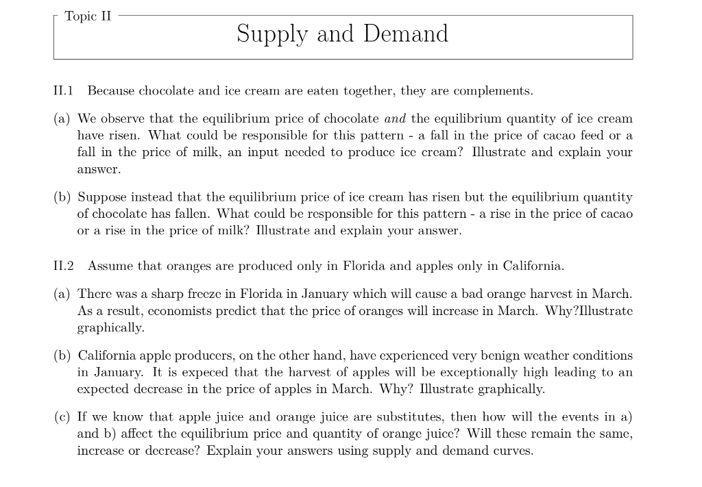 Solved Topic 11 Supply and Demand II.1 Because chocolate and | Chegg.com