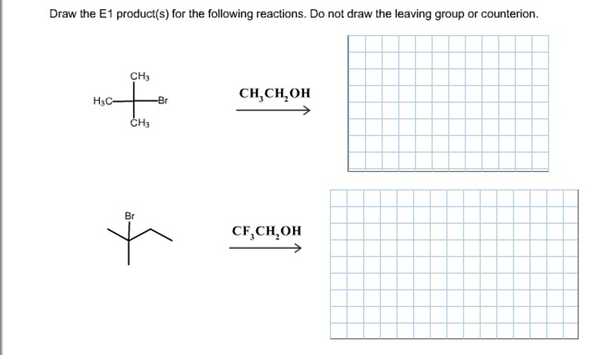Solved Draw the E1 product(s) for the following reactions. | Chegg.com
