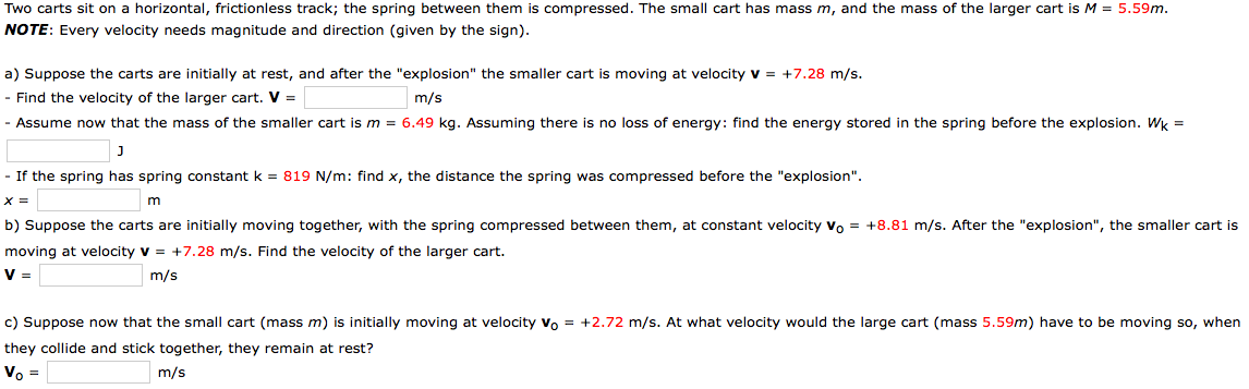 Solved Two carts sit on a horizontal, frictionless track; | Chegg.com