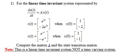 Solved For the linear time invariant system represented by | Chegg.com
