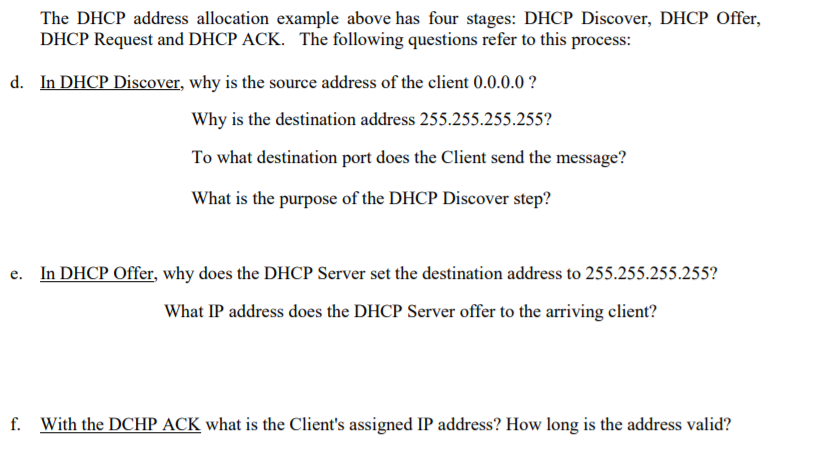 Solved The DHCP address allocation example above has four | Chegg.com