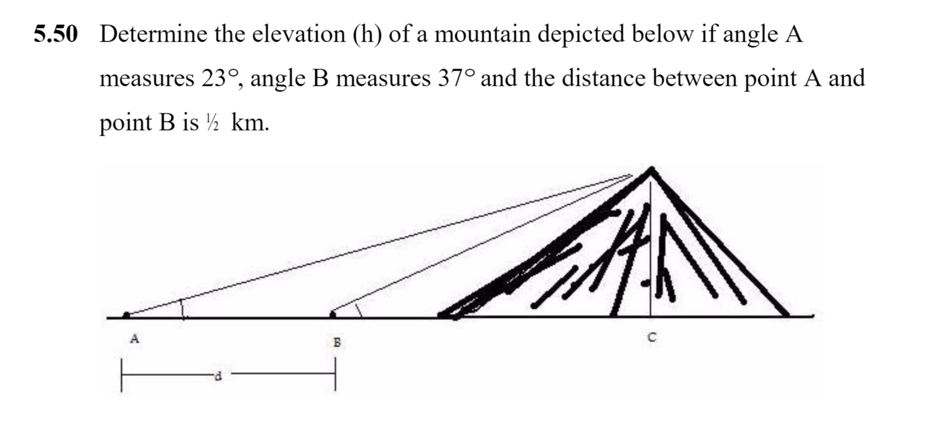 Solved Determine the elevation (h) of a mountain depicted | Chegg.com