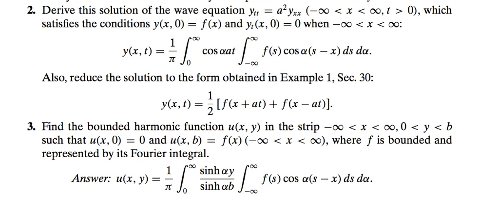 Solved 2. Derive this solution of the wave equation yt??yxx | Chegg.com