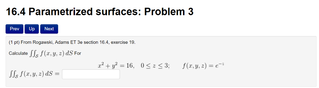 Solved 16.4 Parametrized surfaces: Problem 3 Prev Up Next (1 | Chegg.com